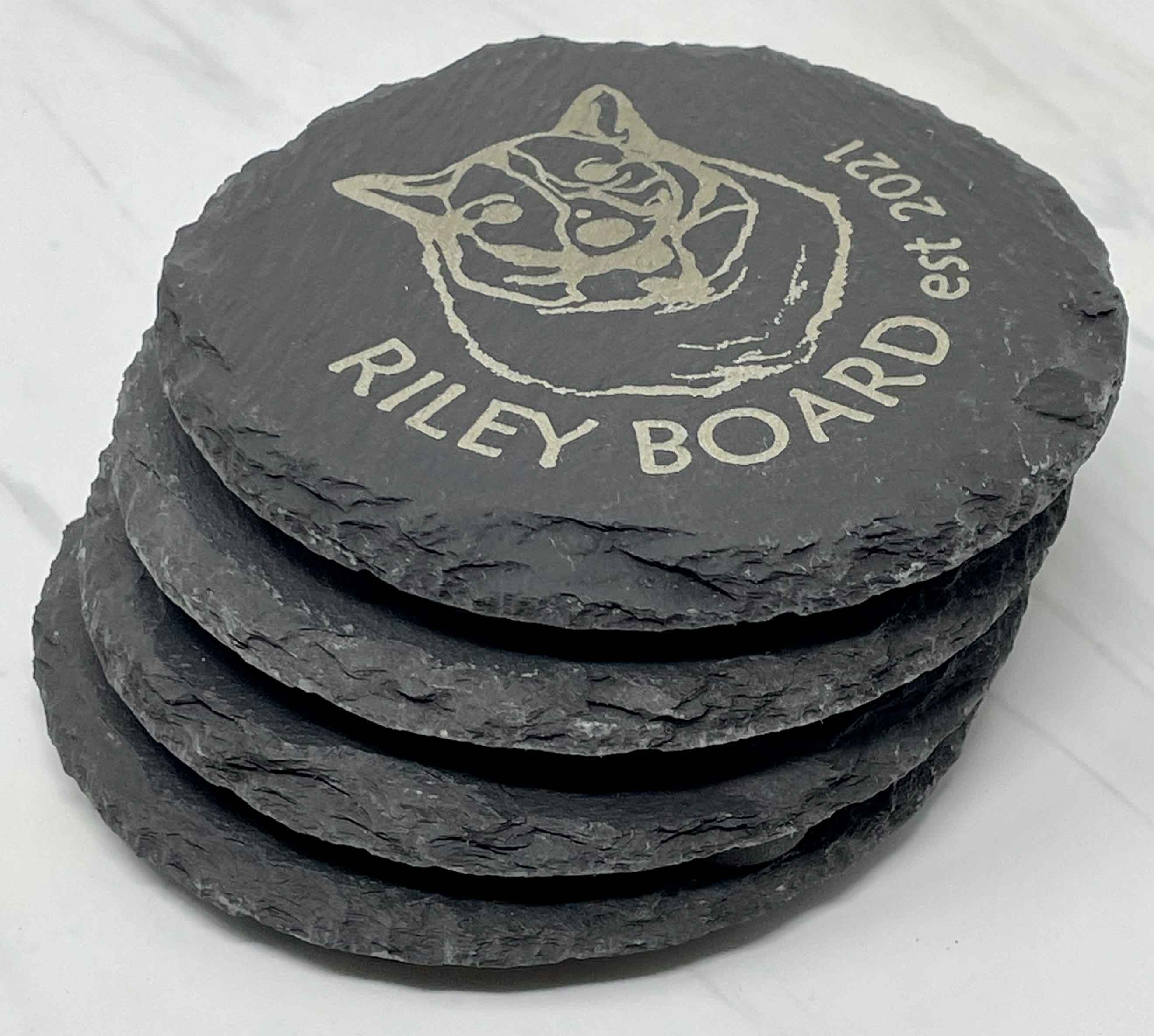 Set of 4 Custom Coasters with Holder – Riley Board